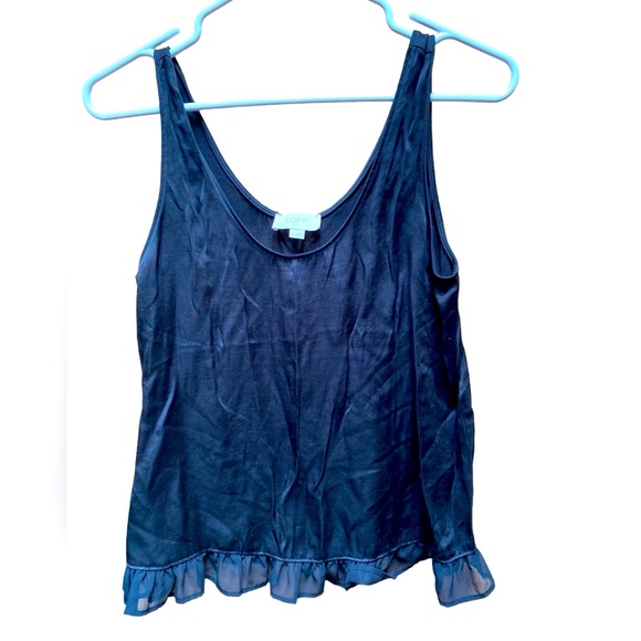 LOFT | Tops | Loft Xs Black Satin Tank Top Bottom Frills | Poshmark